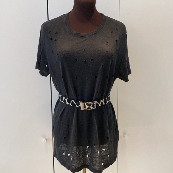 IRO | Tops | Iro Clay Holey Linen Tee In Black Distressed Shredded S ...